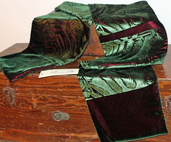 Hand printed embossed velvet scarf botanical fern design