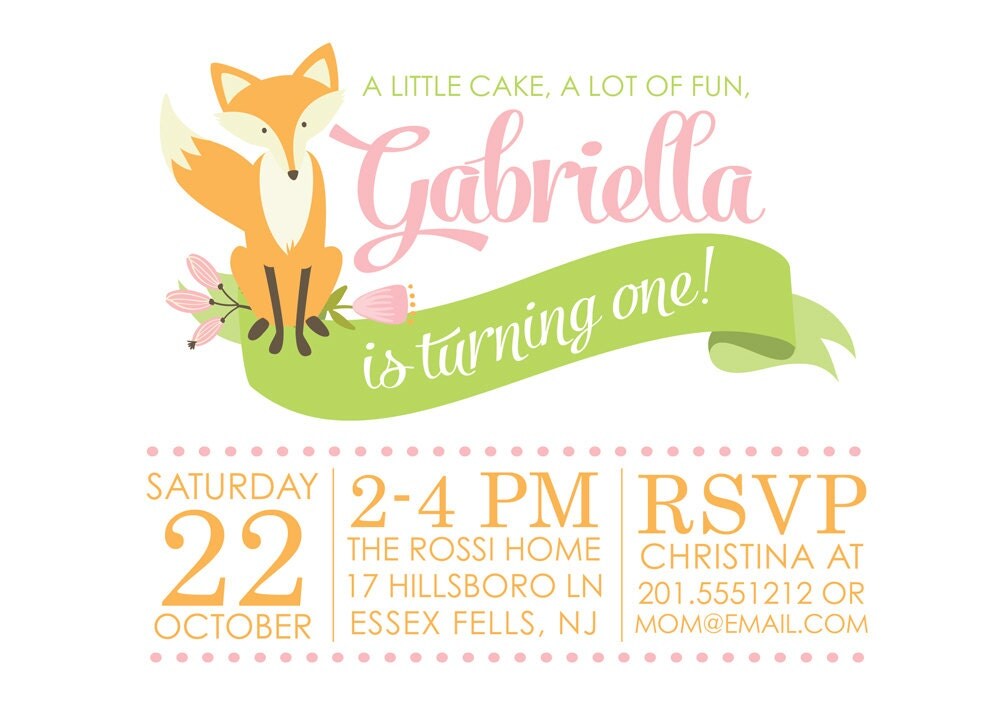 Fox Birthday Invitations Soft modern design with 2 by SwankyPress