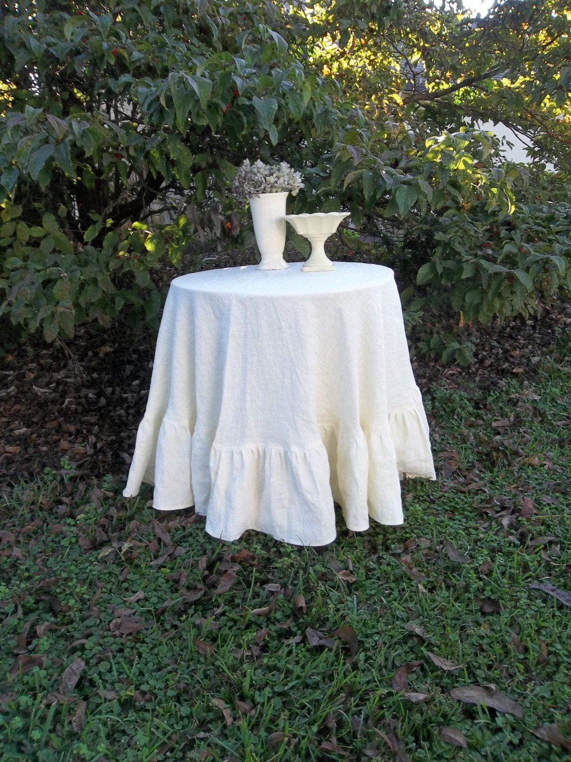 Floor Length Ruffled Linen Tablecloth Ruffled Tablecloth