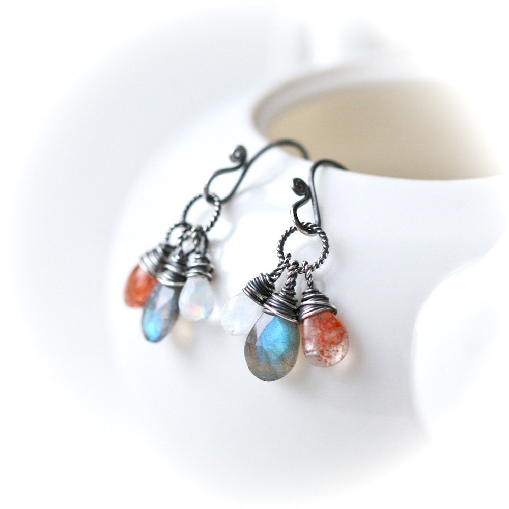 The Equinox Labradorite Moonstone and Sunstone Wire Wrapped