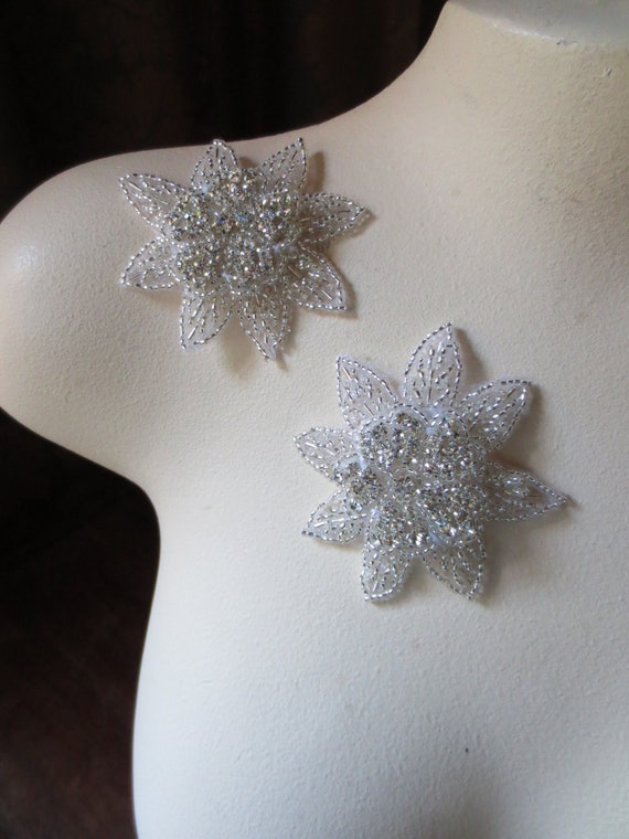 Rhinestone Applique Flower In Silver For Bridal Headpieces Or