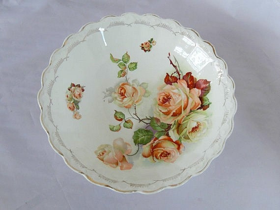 antique Steubenville serving dish, rose pattern, c. 1930, numbered 562 ...