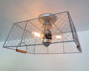 Union. Original CHICKEN WIRE Vintage Inspired Ceiling Light with Edison ...