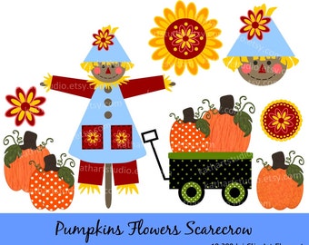 Buy 2 Get 1 FREE - Instant Download - Pumpkins Wagon Scarecrow Flowers ...