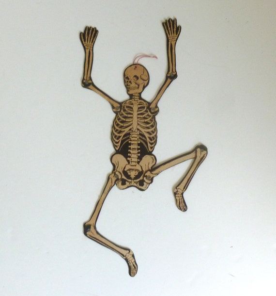 Antique 1940's Poseable Cardboard Halloween Skeleton Wall