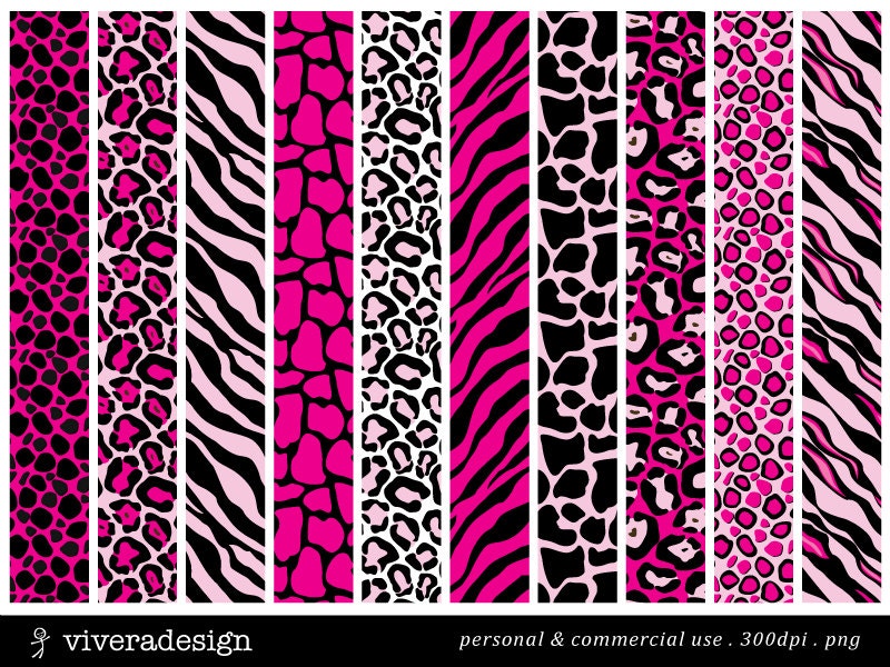 Pink and Black Animal Prints Digital Paper Pack 10 digital