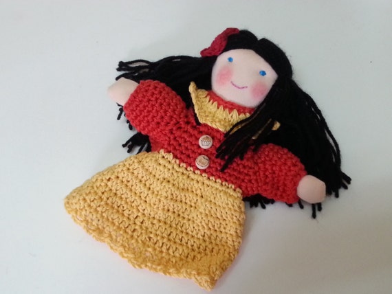 Items similar to Girl Hand Puppet, Crochet Hand Puppet, Red Yellow ...