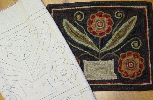 Rug Hooking PATTERN, Flower Basket Trio, 18 x 22, J676, Primitive ...