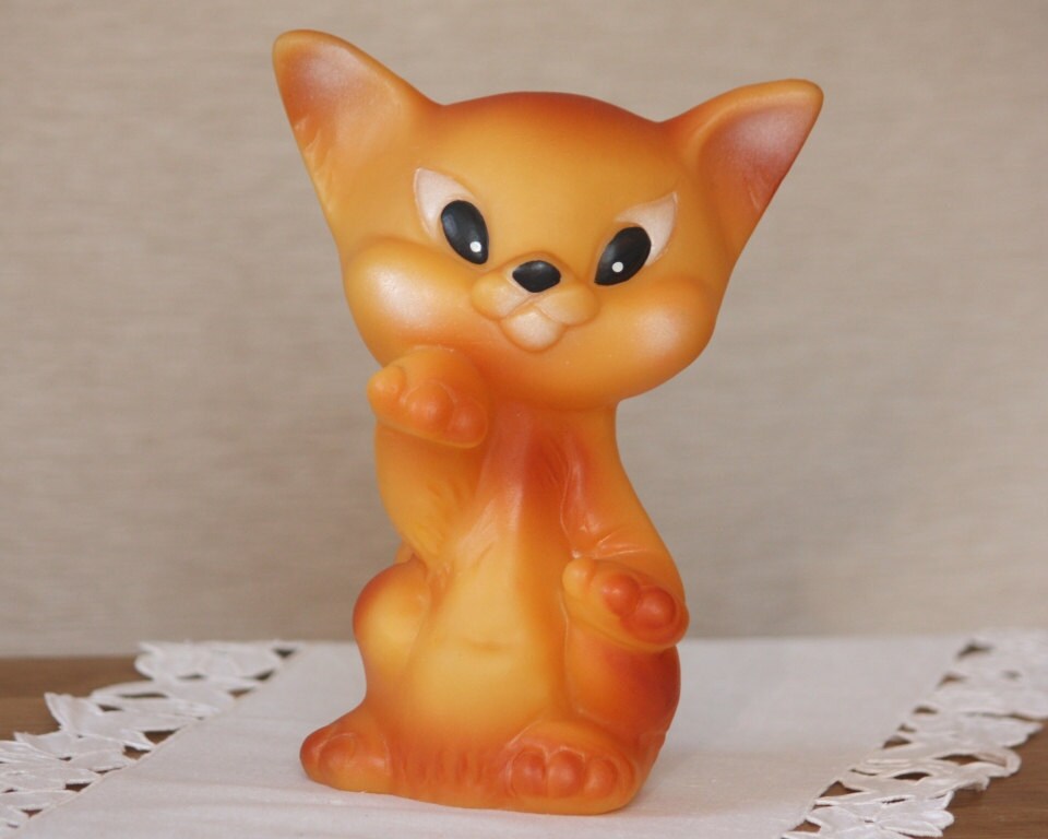 Vintage Toy Cat Rubber Toy Kitten Soviet Toy Animal Toy Orange