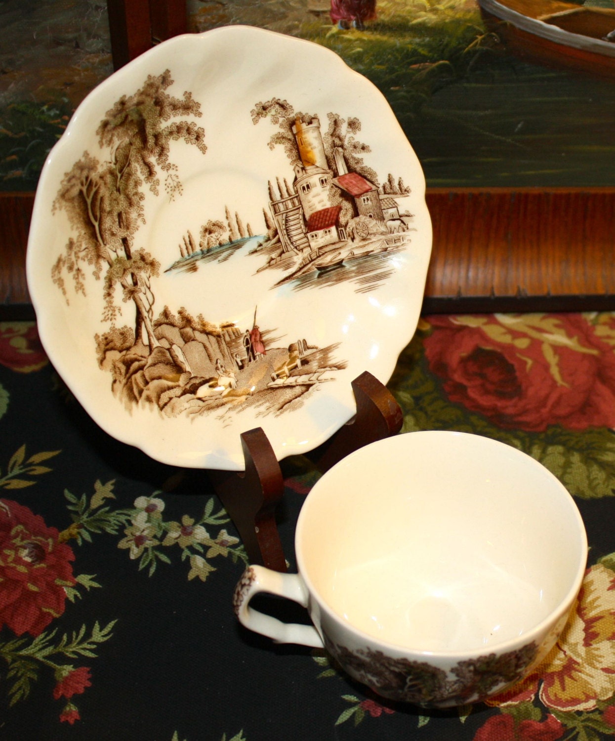 Johnson Brothers “The Old Mill” Pattern, Cup & Saucer Pair, English ...