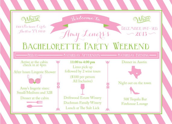 Items Similar To Printable Bachelorette Weekend Itinerary Birthday 