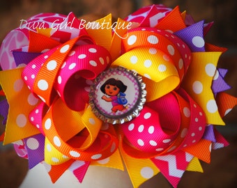 Girls Boutique Hair Bow Dora the Explorer Stacked Hair Bow Summer Time Bow