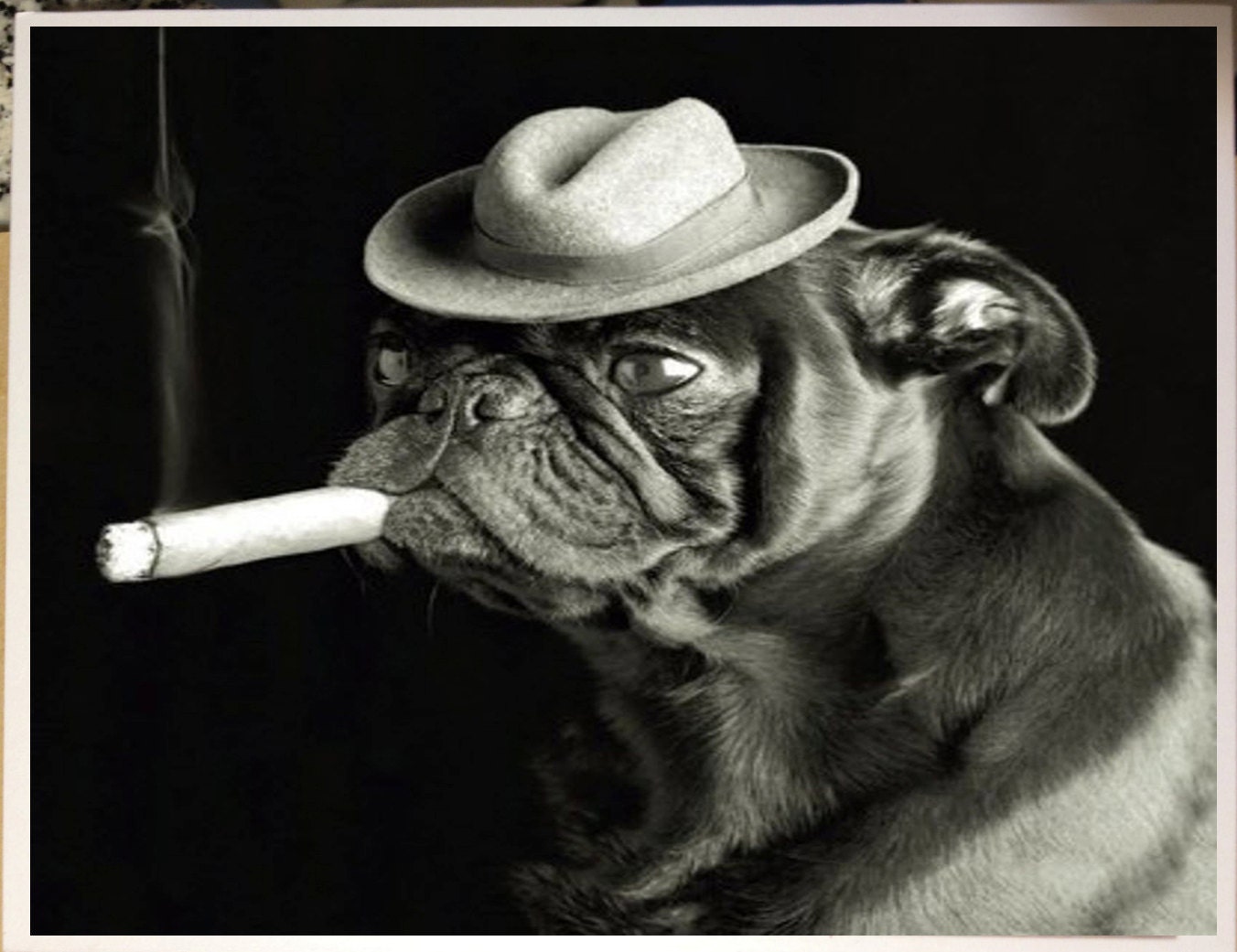 Pug Smoking Cigar Print Decoupaged on Wood by PawmazingGifts