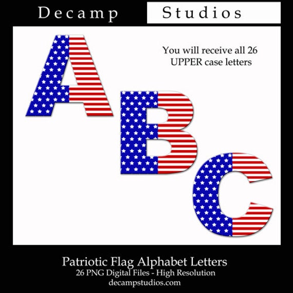AMERICAN FLAG ALPHABET Letters Digital Clipart by decampstudios