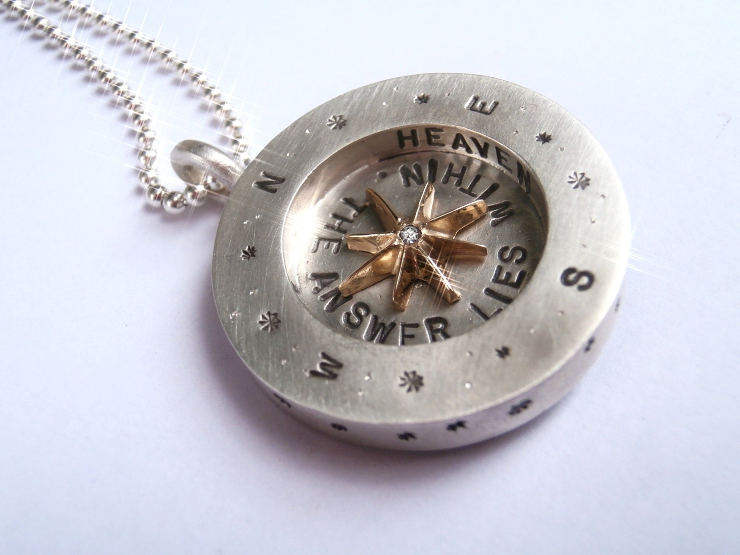 Celestial Compass Sterling Silver and 10K Gold Engraved