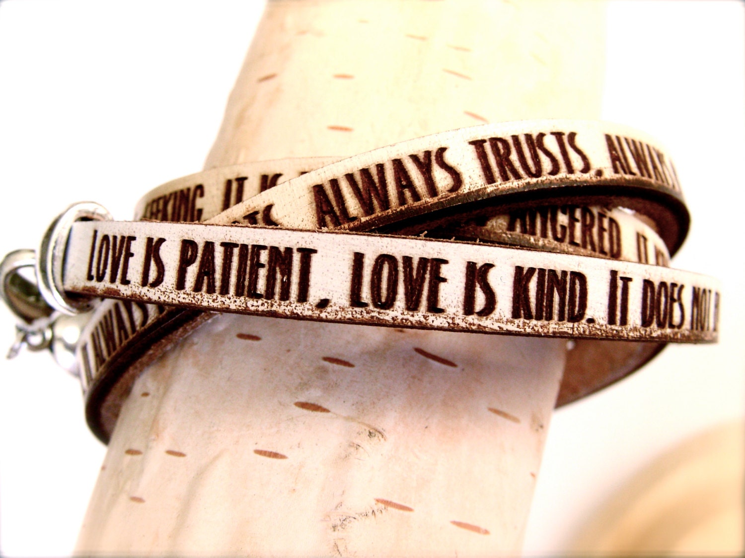 Love is... 1 Corinthians 13:4-8 Daily Reminder Leather wrap