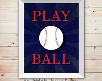 Baseball Art Print-Kids Wall Decor-Play Ball-Blue Grunge Wall Decor ...