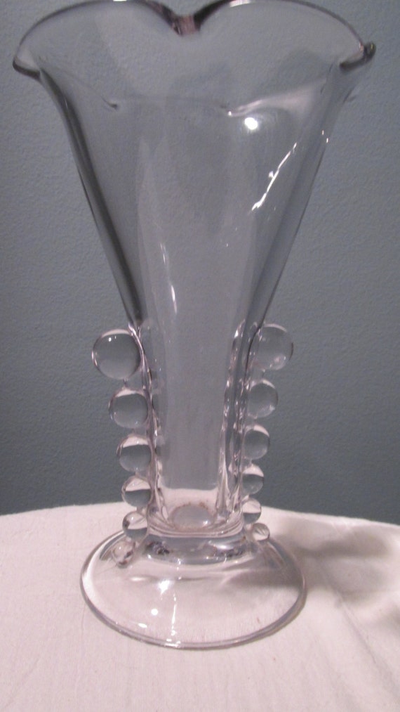 Vintage Hand Blown Clear Glass Vase with Glass Balls on the Vintage Hand Blown Clear Glass Vase with Glass Balls on the