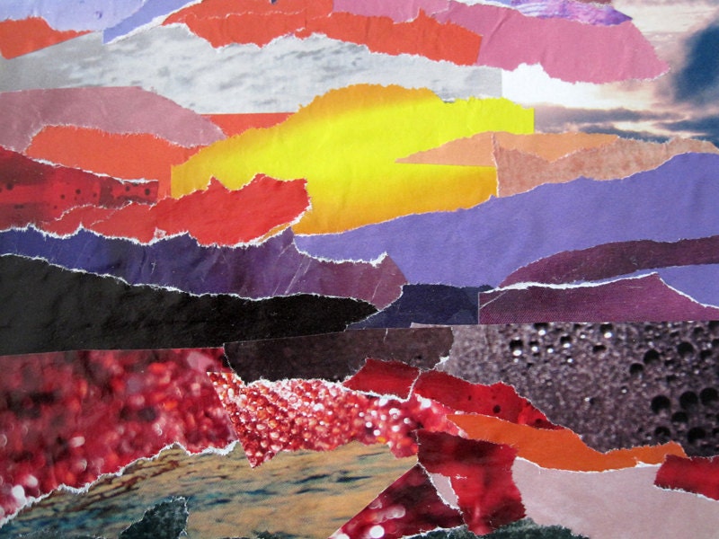 Abstract Sunset Landscape Paper Collage by handandeyeand on Etsy