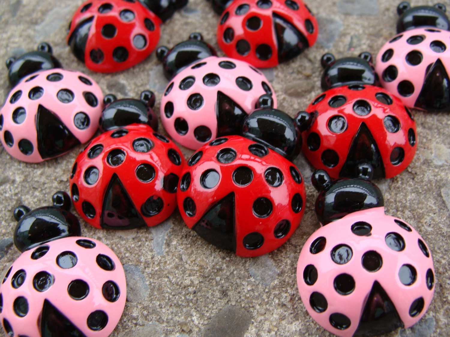 2 Lady Bug Resin Hair Bow Resins Ladybug Resin Pink lady bug