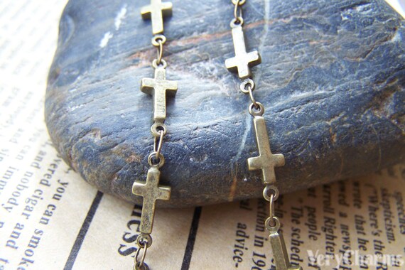 Sideways Cross Chain Antique Bronze Brass Cross Soldered Links