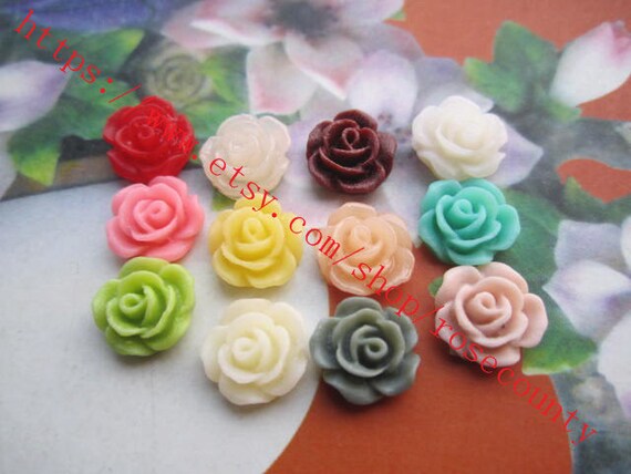 Wholesale 100pcs 10mm assorted12 colors resin rose flower