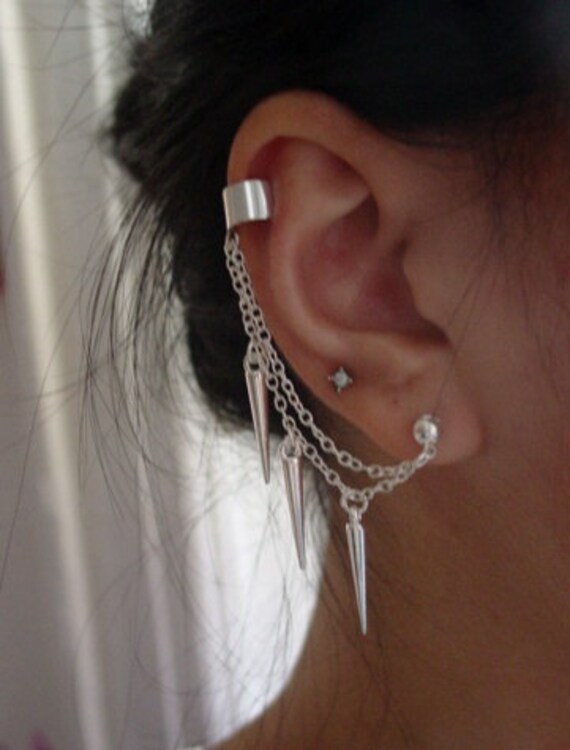 Double Chain Spiked Ear Cuff