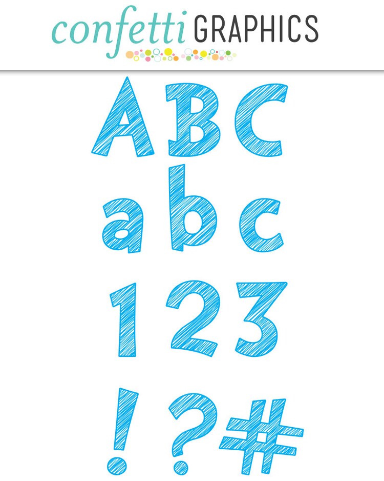 Scribble Alphabet Blue Clip Art 74 Uppercase by ConfettiGraphics