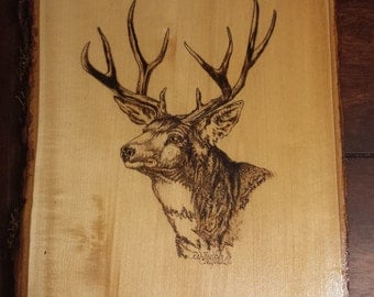 9" x 13" x .5" White tail deer wood burning on rectangular Basswood ...