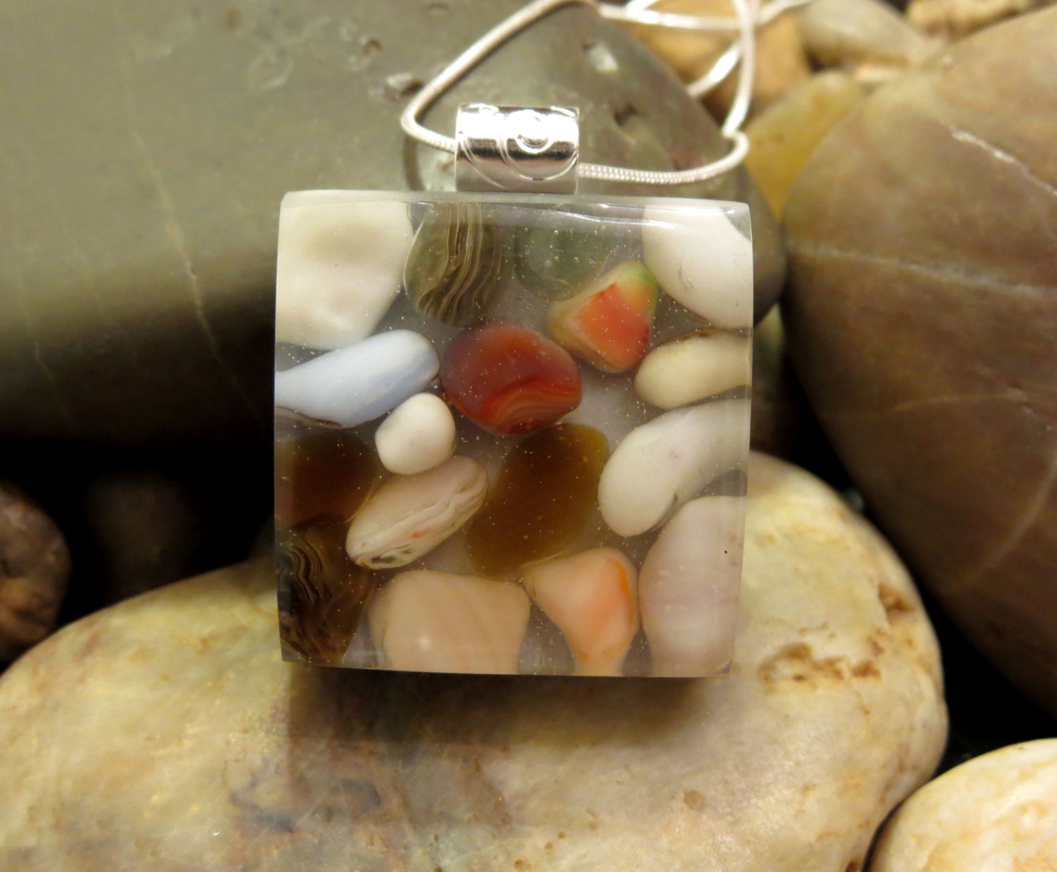 Assorted Stones Resin Pendant by Root2BloomDesigns on Etsy