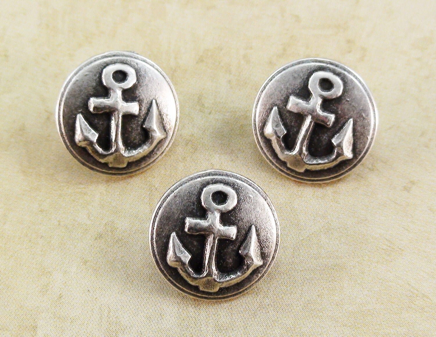 Anchor Metal Buttons 15mm Antique Silver Nautical Qty 3