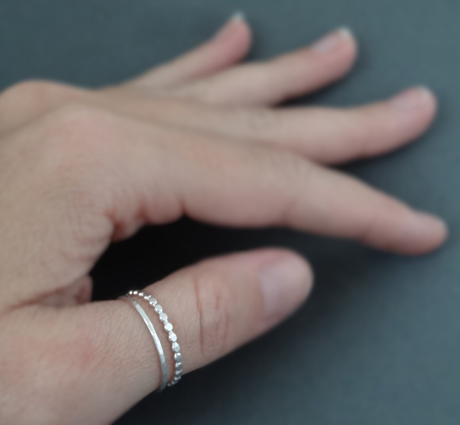 Thumb Ring set of 2 sterling silver hammered stacking rings