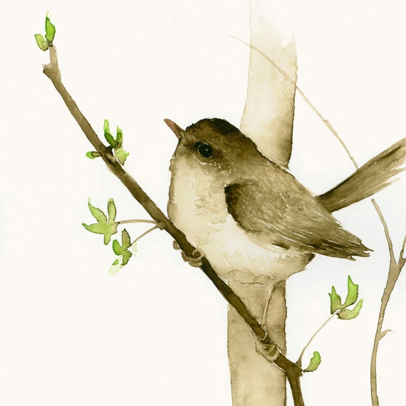 Watercolor Bird Art Print Little Brown Bird