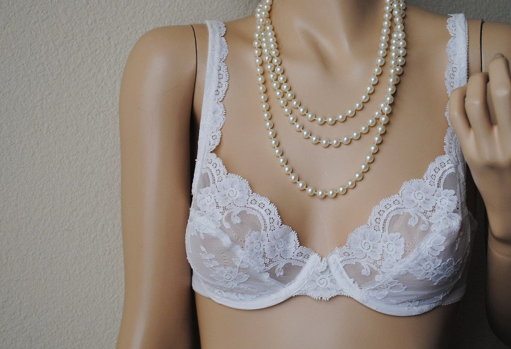 Vintage White Sheer Lace Bra By Lilyette By Vintagerosebudboutiq