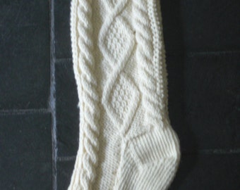 Hand Knit Irish Christmas Stocking: Off-White, Diamond & Twisted Cable ...