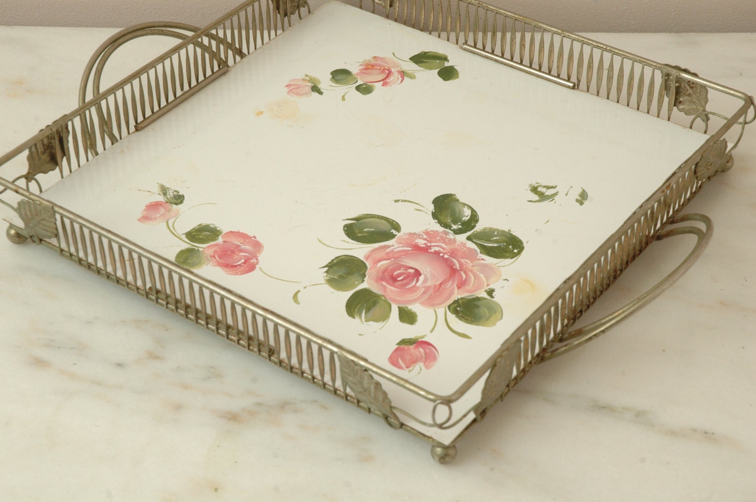 Vintage Handpainted Tole Serving Tray Roses Fine Art Studio Philadelphia – Haute Juice