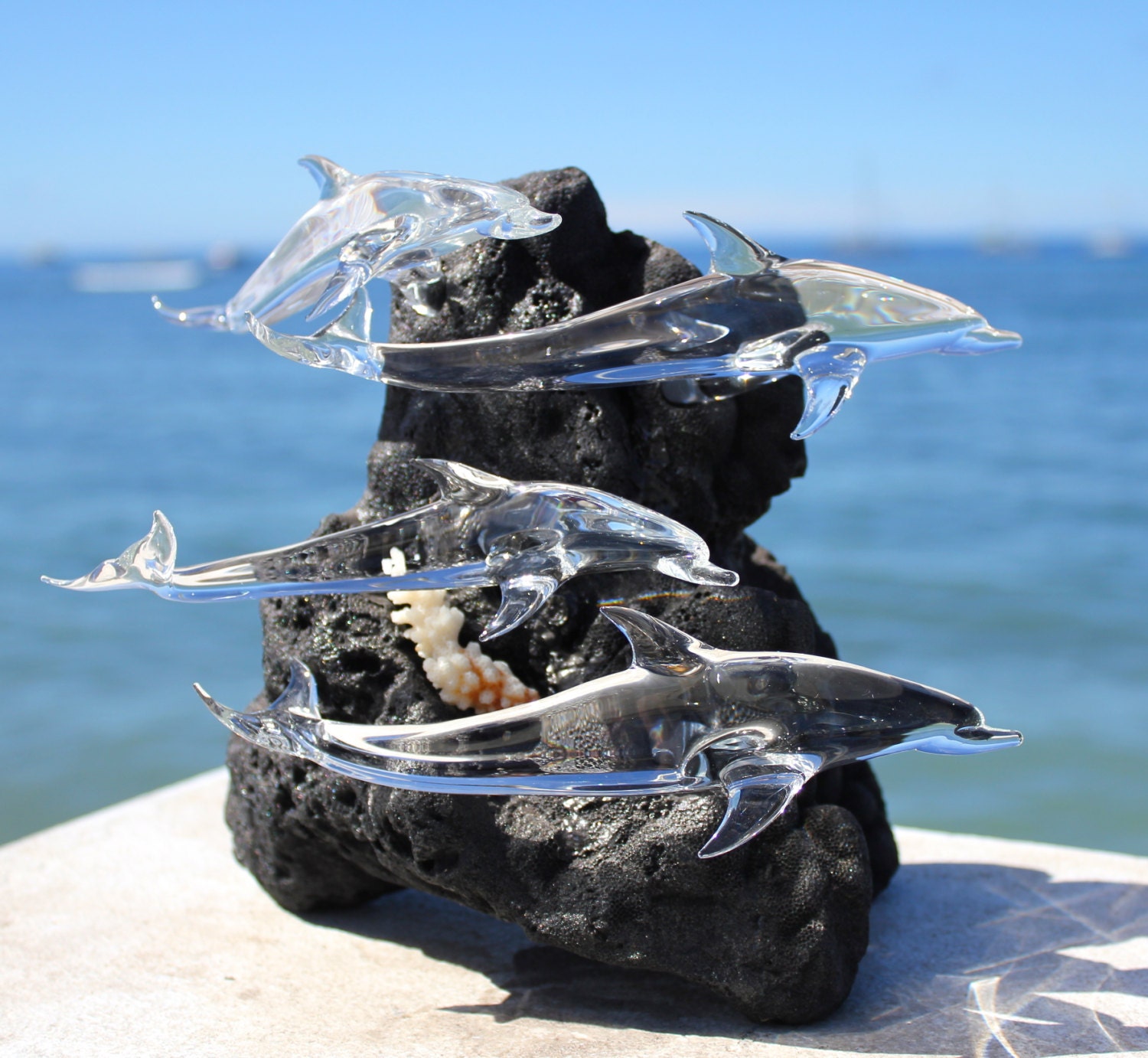 School of Dolphins glass sculpture