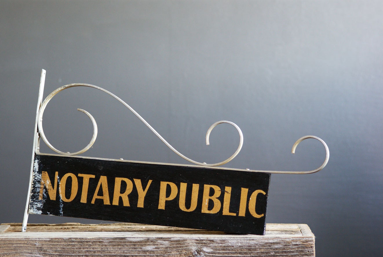 Vintage Notary Public Sign Gold and Black Aluminum by susantique