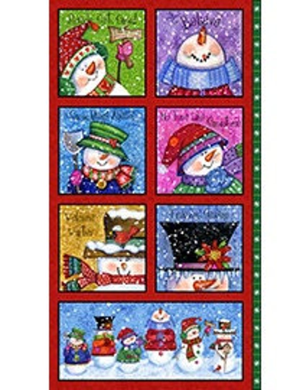 Snow Friends Snowman Fabric Panel by neemerone on Etsy