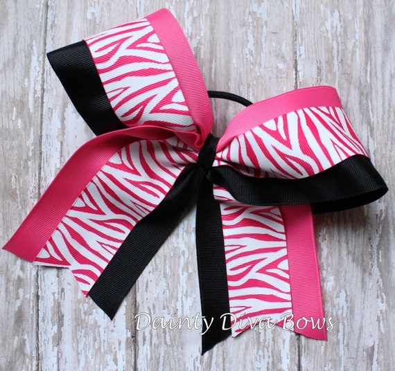 Zebra Cheer Bow Cheerleading Bows Hot Pink and Black Zebra
