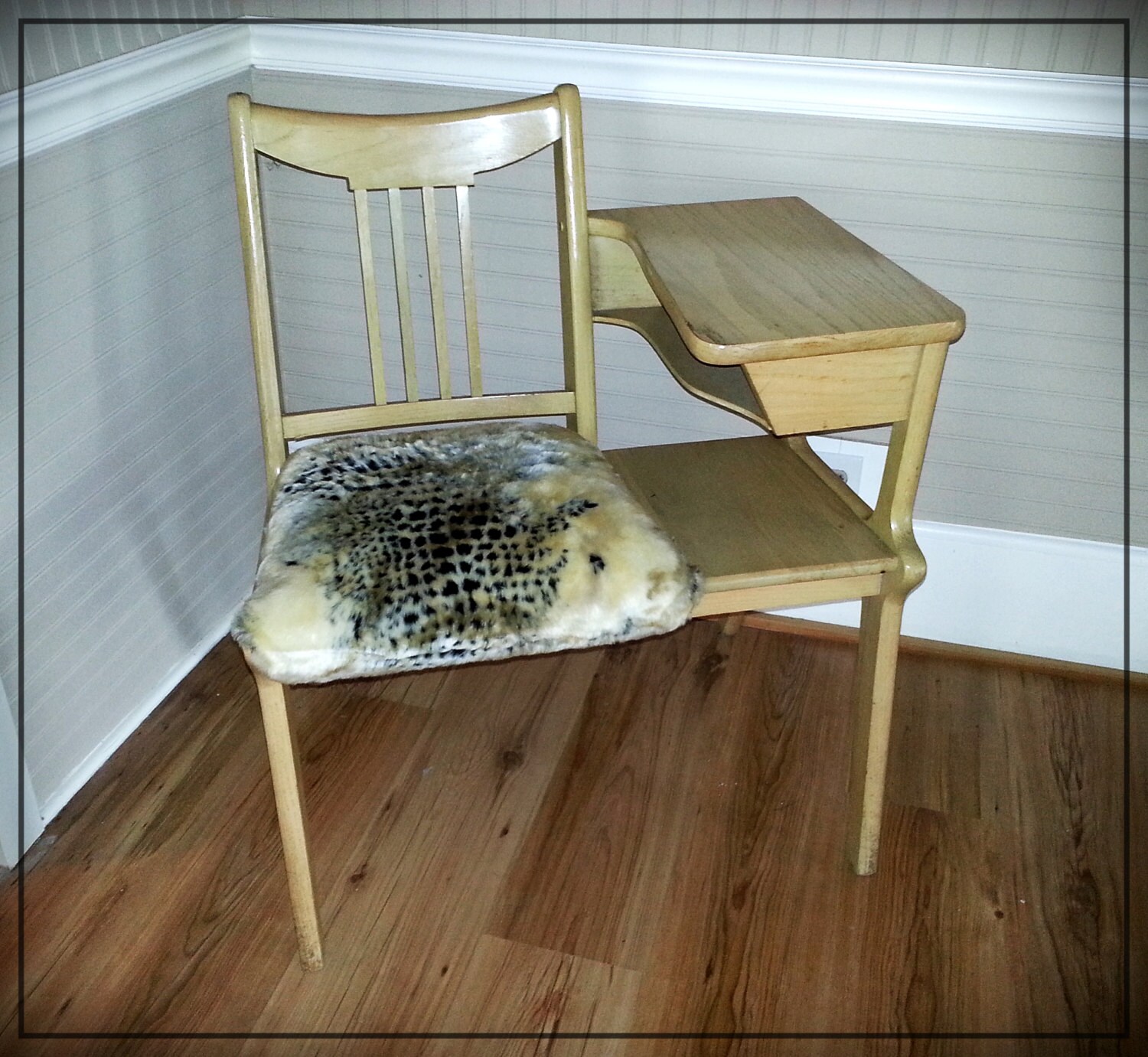 1950s Blonde OAK TELEPHONE CHAIR W Faux Leopard Upholstery – Haute Juice