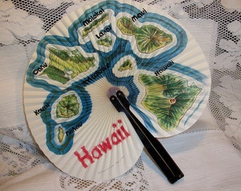 Vintage Hand Fan Hawaii Souvenir A.J. & W.
