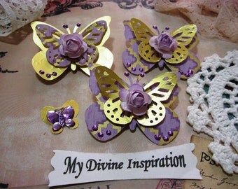 Light Purple and Gold Paper Butterflies, Butterfly Embellishments for ...