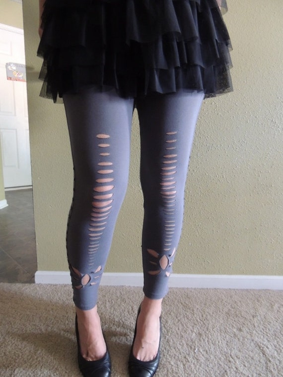 Gray Leggings Cut Gray Tights Shredded Pants by MaAndPaPeddle