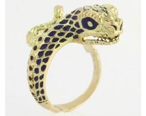 Snake Serpent Cocktail Ring - 14k Yellow Gold Enameled Adjustable ...