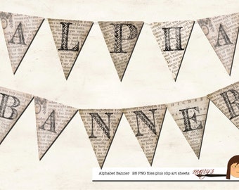 Retro Christmas Bunting flags You Print 5 8.5x11 files