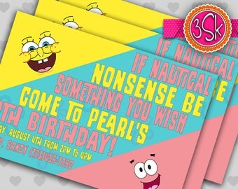 Spongebob Squarepants and Patrick Star birthday party invitations