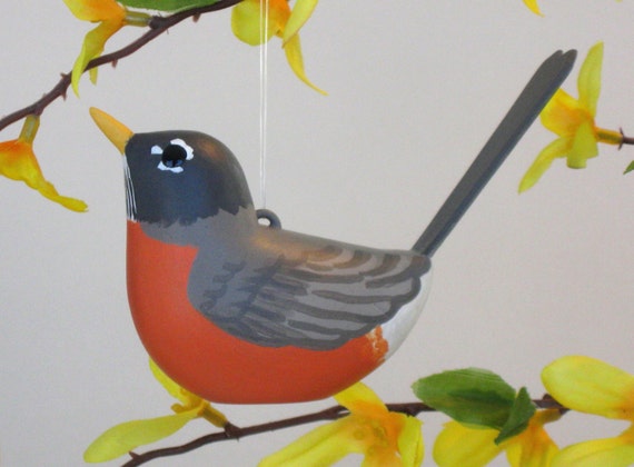 Bird Robin handmade sculpted ornament decoration by MPrinceGallery