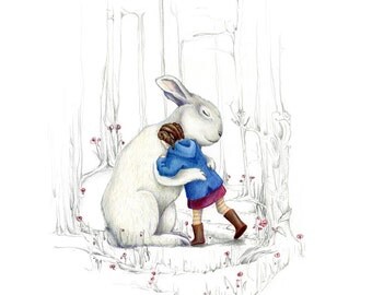 Found Bunny Rabbit Print - Children's art. Nursery decor.