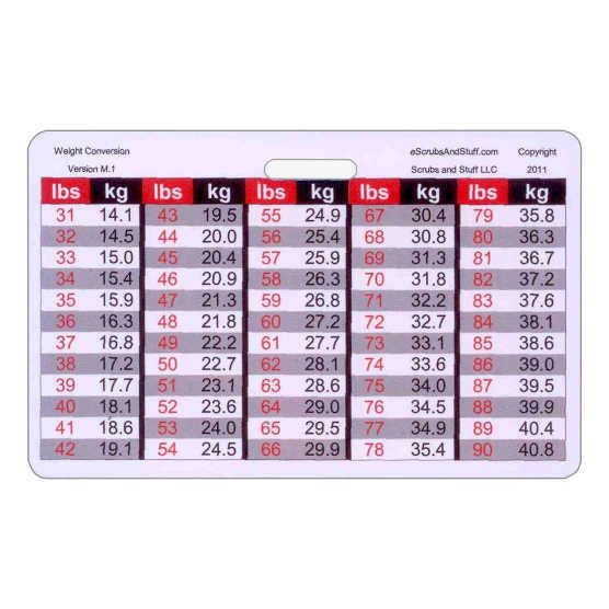Pediatric Weight Conversion Badge Card Horizontal Accessory